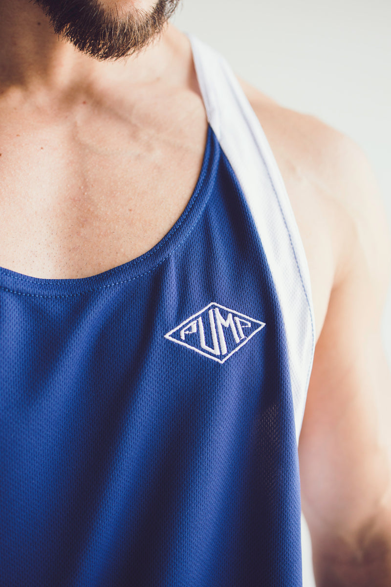 Performance Stringer: BLUE (with WHITE logo) – Pump Chasers Clothing