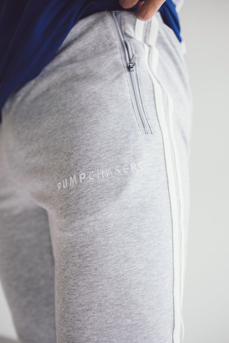 Men's Track Style Joggers: Gray (with White stripes) – Pump Chasers ...
