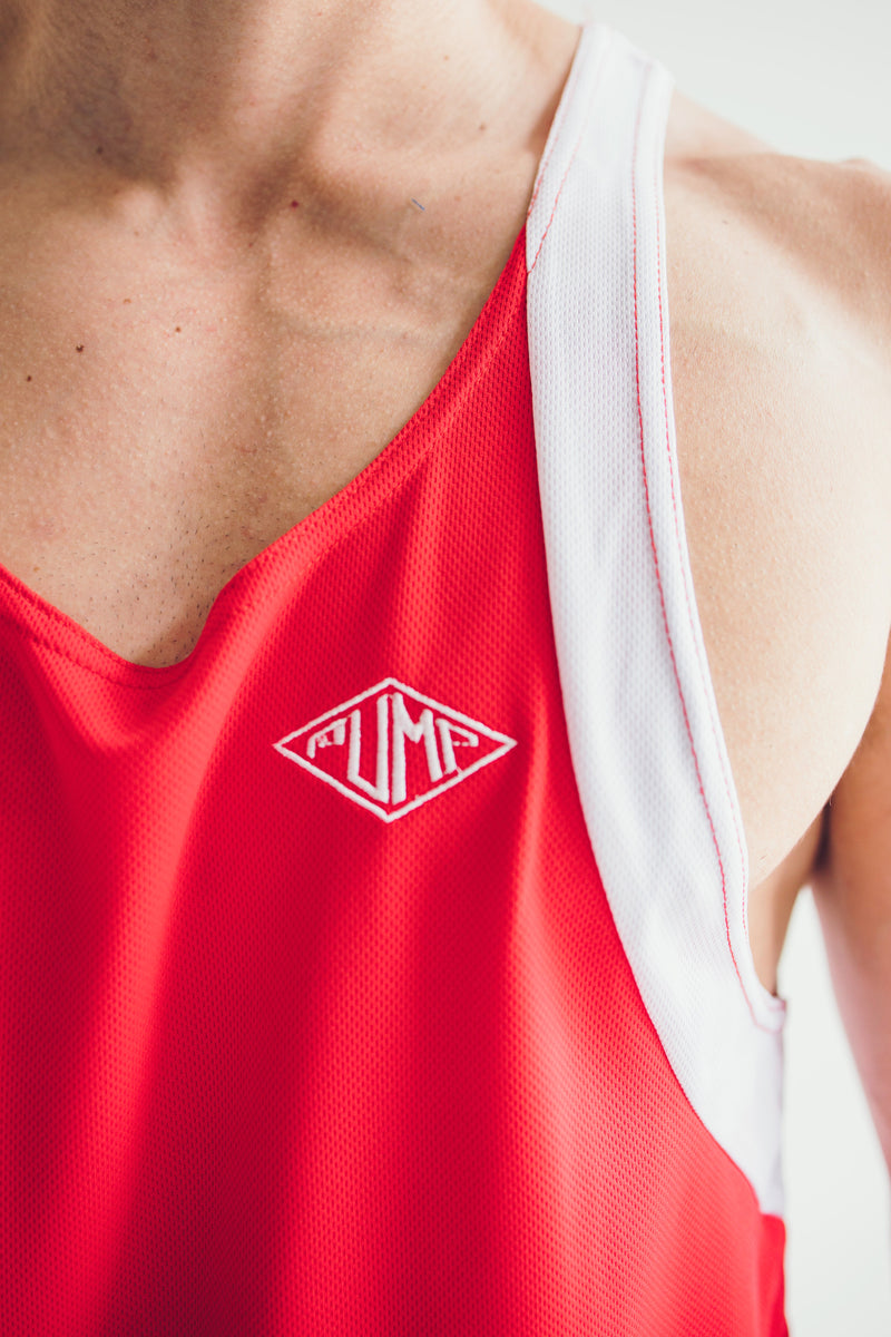 Performance Stringer: RED (with WHITE logo) – Pump Chasers Clothing
