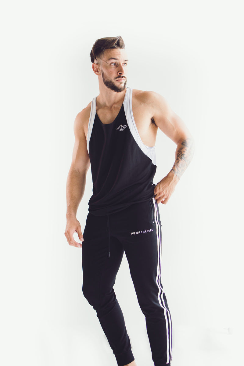 Men's Track Style Joggers: Black (with White stripes) – Pump Chasers ...