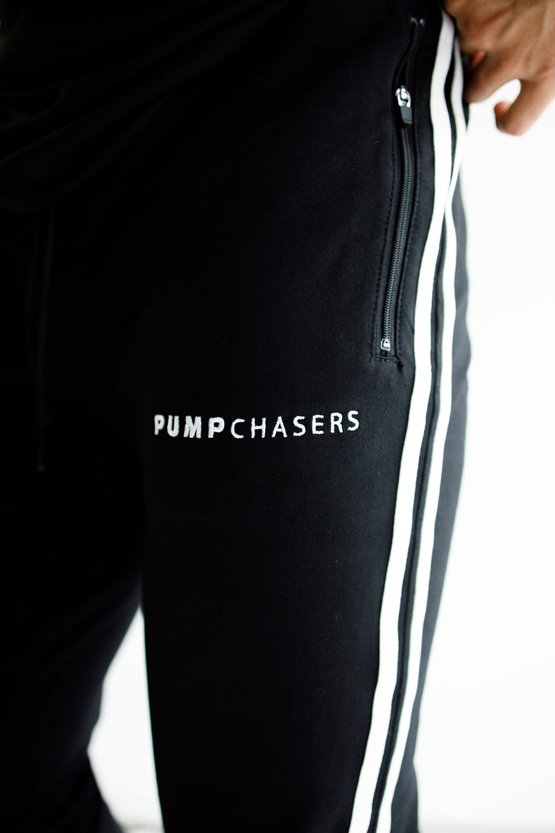 Men's Track Style Joggers: Black (with White stripes) – Pump Chasers ...